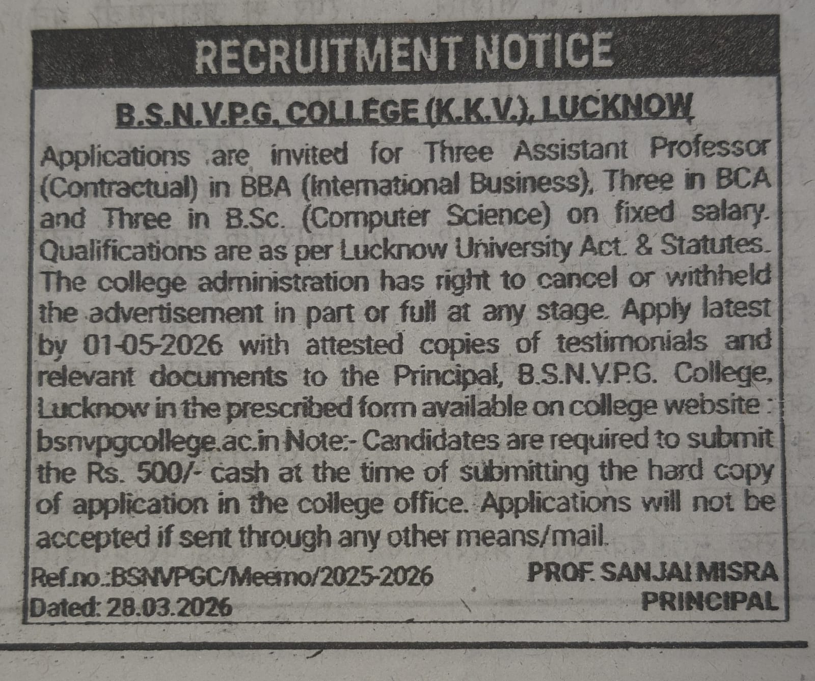 Bappa Sri Narain Vocational P.G College (KKV)